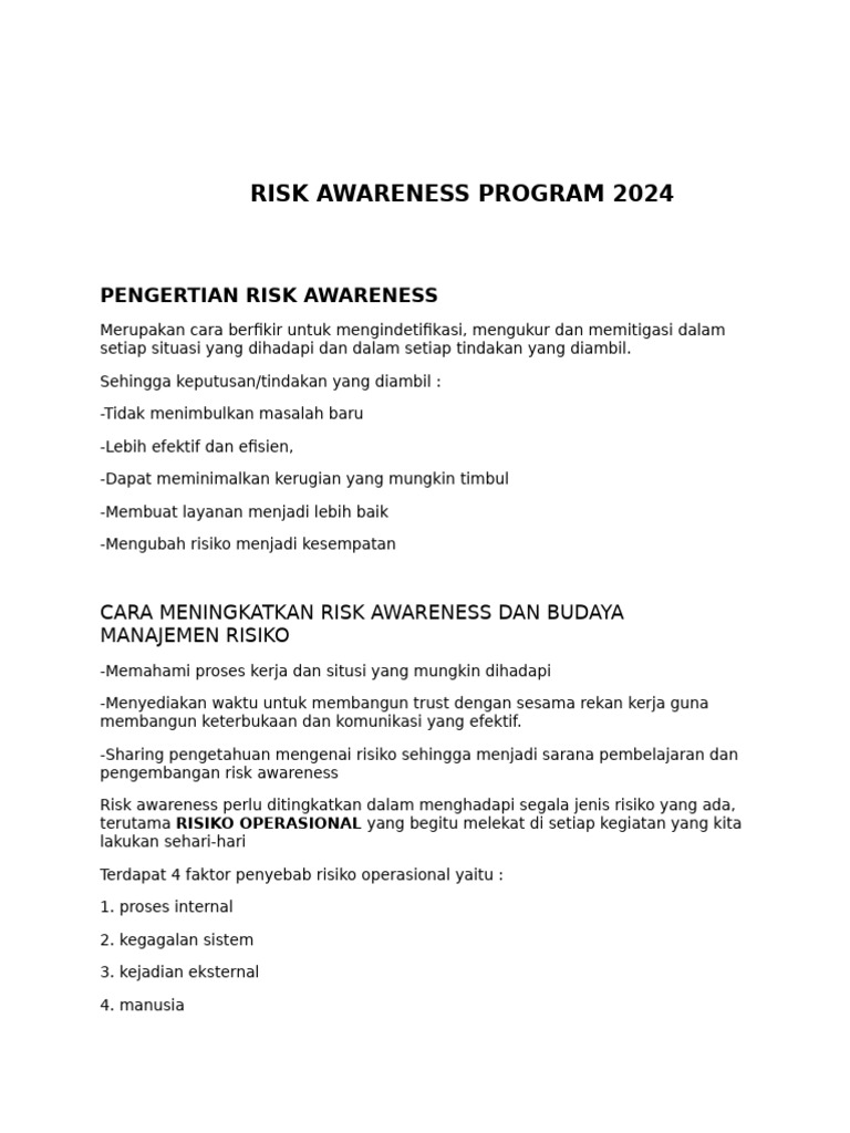 Risk Awareness Program 2024 | PDF