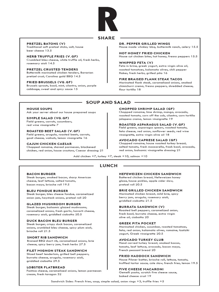 Revelry Lunch Brunch Menus 2025 | PDF | Hamburgers | Salad