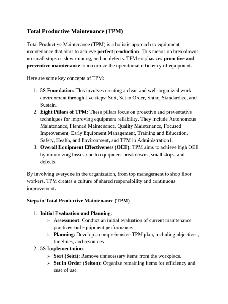 Total Productive Maintenance Concept and Process | PDF | Business