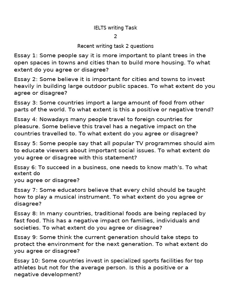 Recent IELTS Writing Task 2 Questions | PDF | Adolescence | Teachers