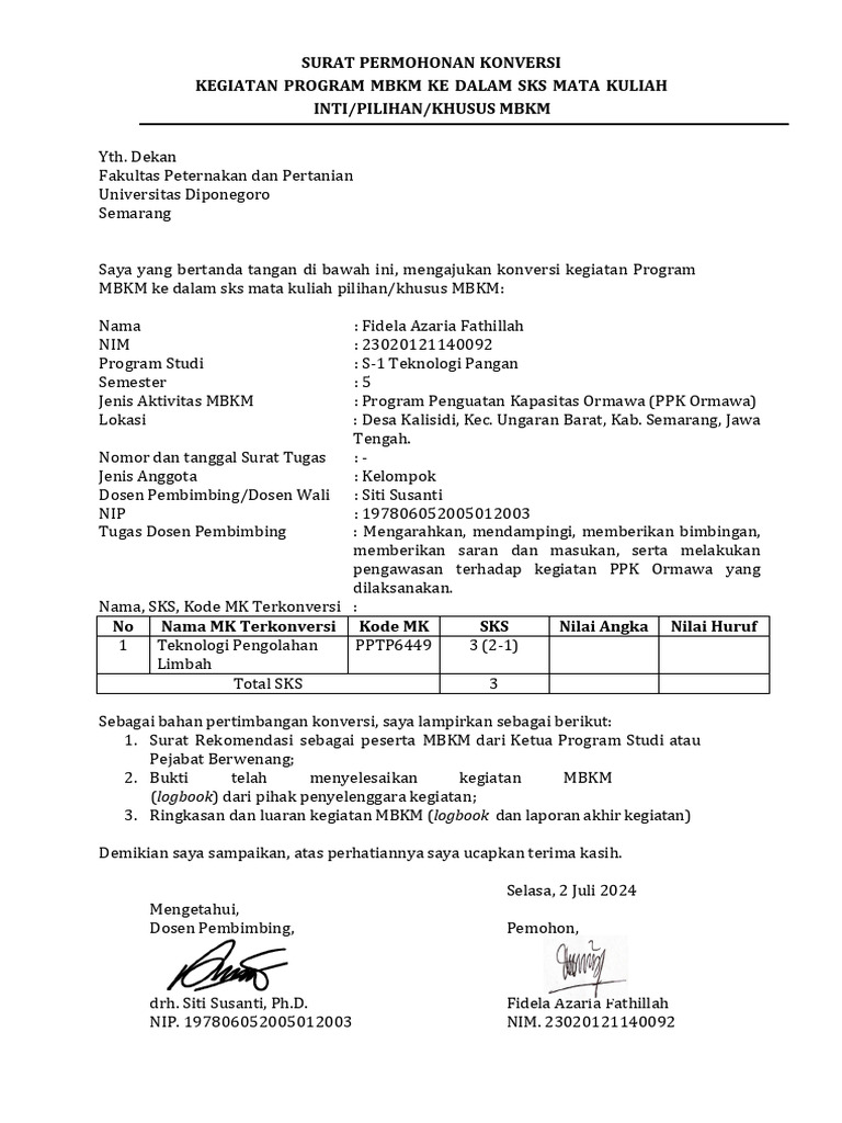 Contoh Surat Pengajuan Konversi | PDF