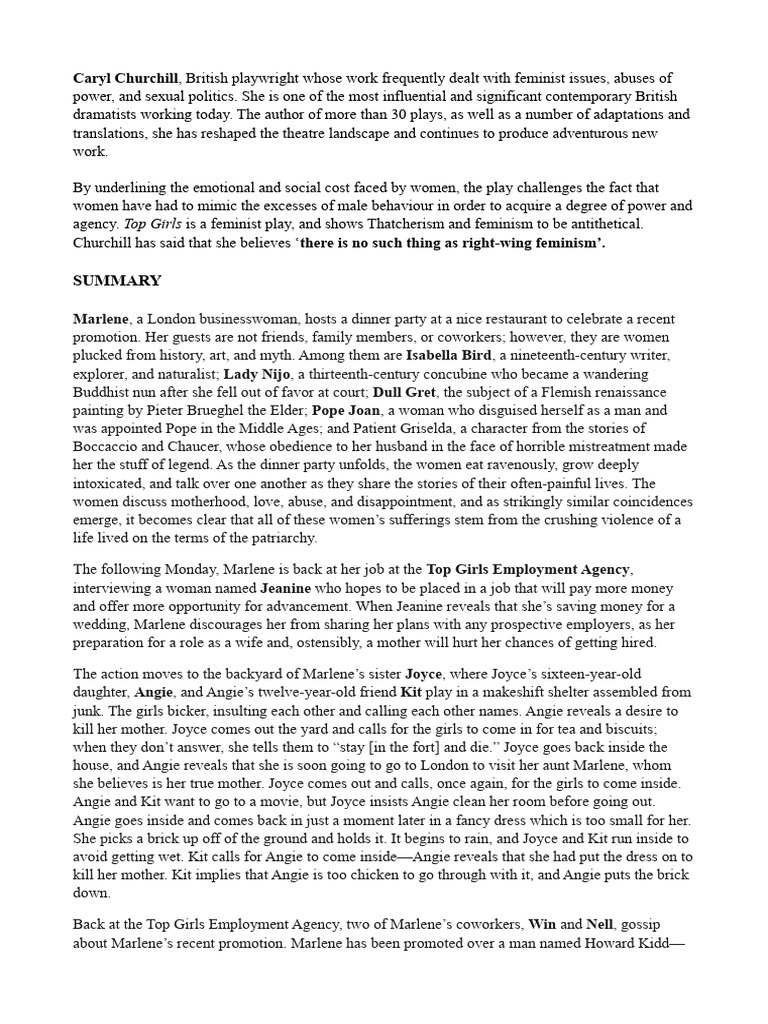Top Girls Notes | PDF