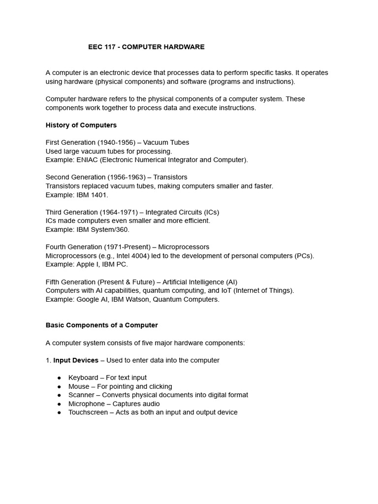 Eec 117 - Computer Hardware 1 | PDF | Computer Data Storage | Random Access Memory