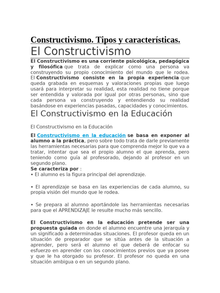 LECCION 3 Constructivismo Tipos y Caracterisitcas | PDF | Constructivismo (filosofía de la ...
