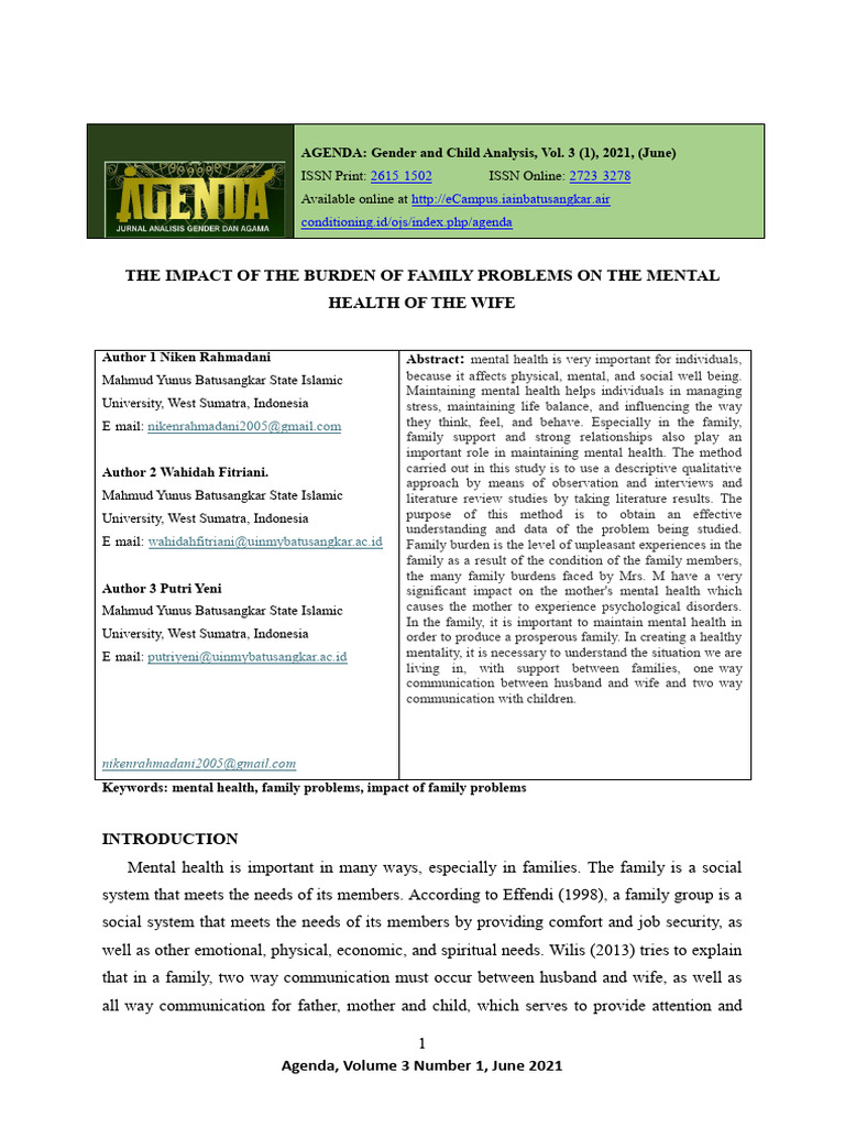 The Impact of The Burden of Family Problems On The | PDF | Mental ...