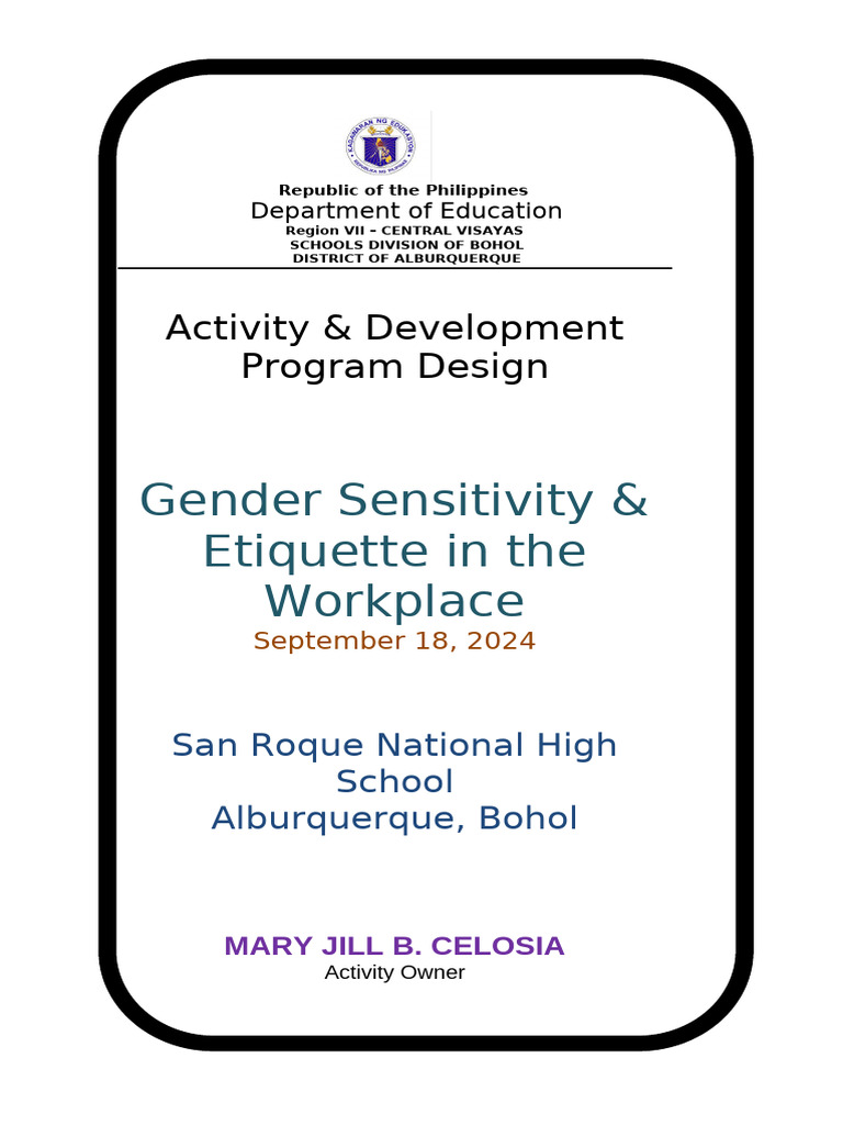 Training Design On Gender Sensitivity in Relation To Workplace ...