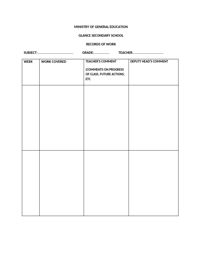 Records of Work Template | PDF