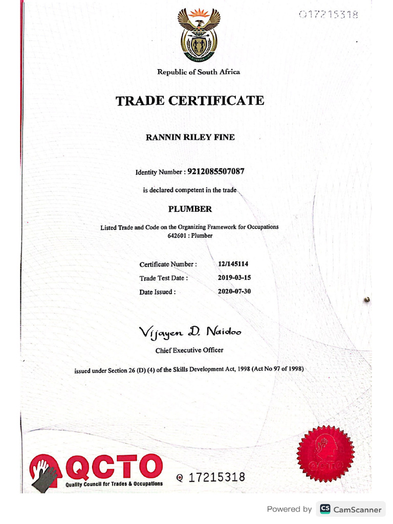 Plumbing It Fine Trade Certificate | PDF