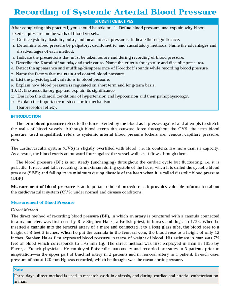 Recording of Systemic Arterial Blood Pressure-2 | PDF | Blood Pressure ...