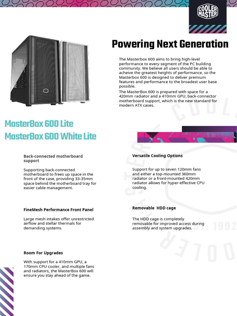 Product Sheet - MasterBox 600 Lite & MasterBox 600 White Lite | PDF | Computer Hardware ...