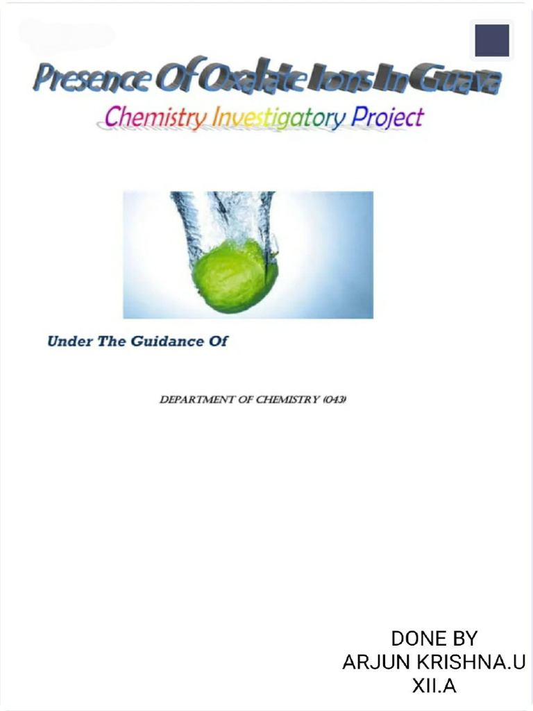 Best Investigatory Project in Chemistry For Cbse Class 12 | PDF