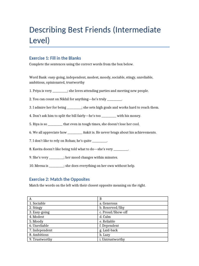 Describing Best Friends Worksheet | PDF