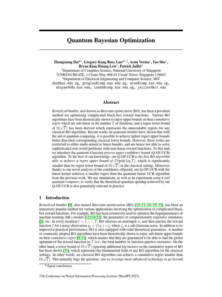 NeurIPS 2023 Quantum Bayesian Optimization Paper Conference | PDF | Quantum Computing | Normal ...