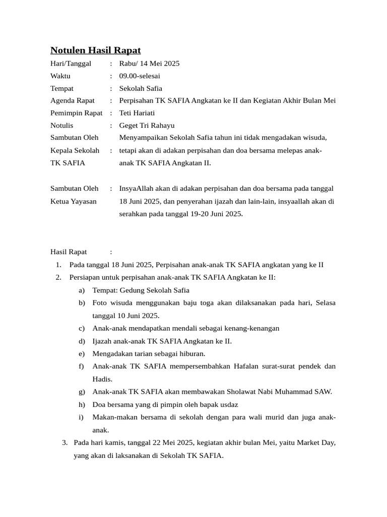 (Template) Notulen Hasil Rapat | PDF