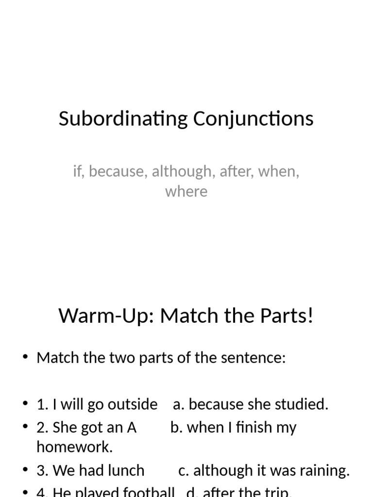 Subordinating Conjunctions Grade5 Final | PDF