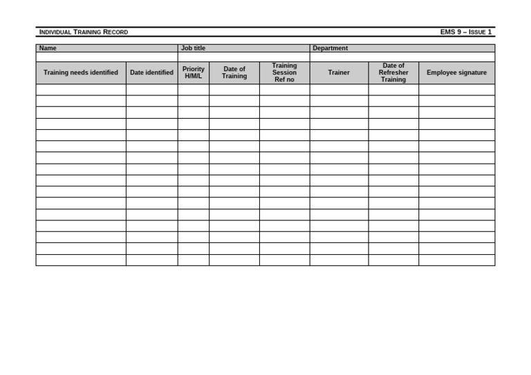 Individual Training Record Template | PDF