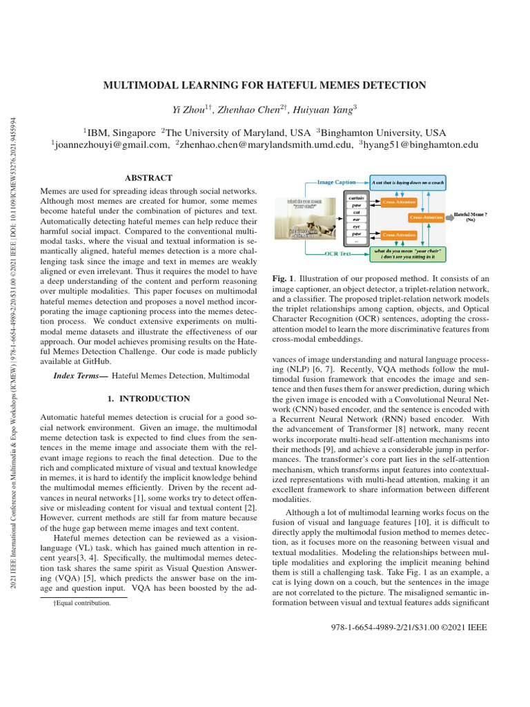 Multimodal Learning For Hateful Memes Detection | PDF | Cognition | Artificial Intelligence