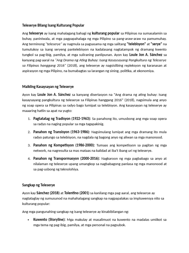 Kulturang Popular Teleserye Islogan | PDF