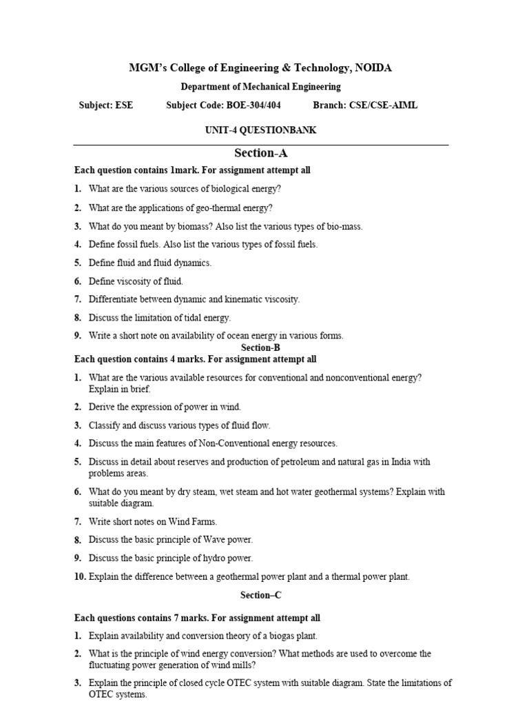Question Bank Cum Assignment 04 | PDF | Power Station | Fuels