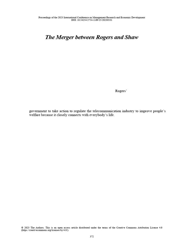 Rogers-Shaw Merger Impact Analysis | PDF | Monopoly | Mergers And ...