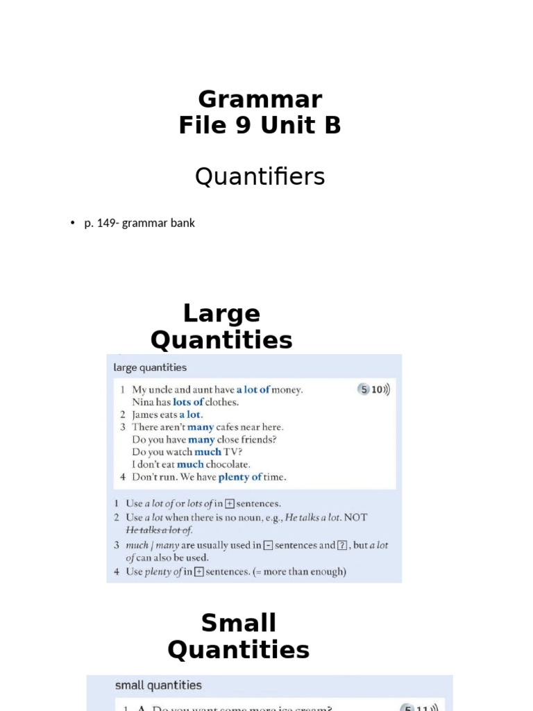 Grammar - File 9-Unit B (Quantifiers) | PDF