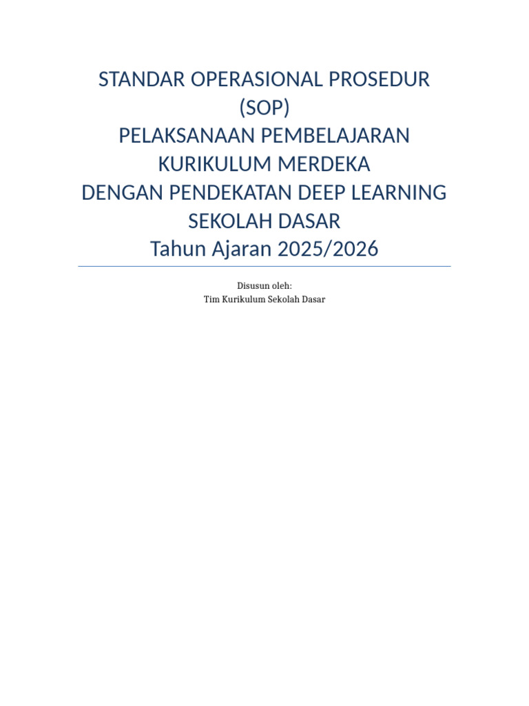 SOP Lengkap Kurikulum Merdeka Deep Learning SD | PDF