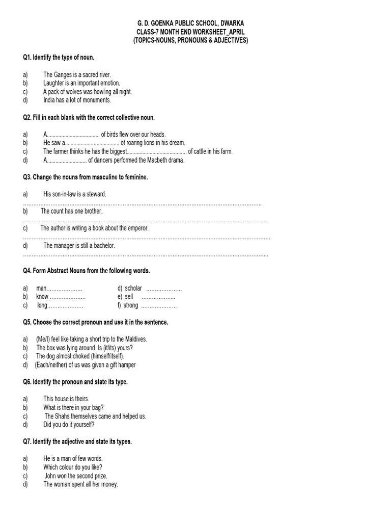 Class 7 - April Month End Worksheet-1 | PDF