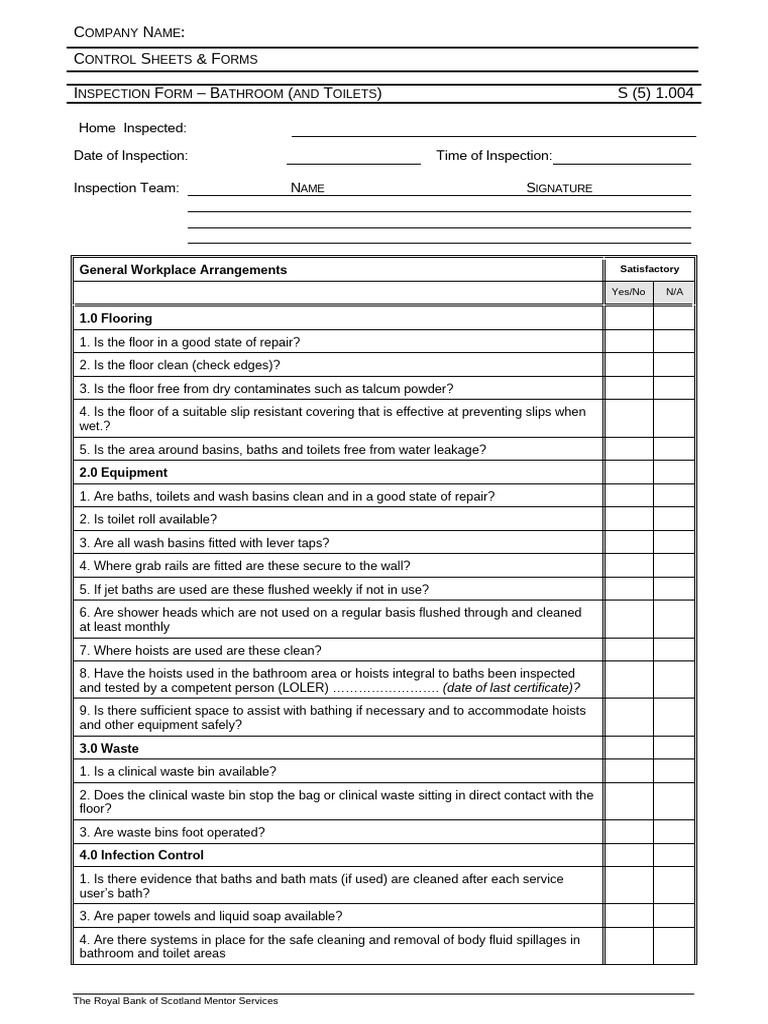 Inspection Form - Bathroom | PDF | Bathroom | Toilet