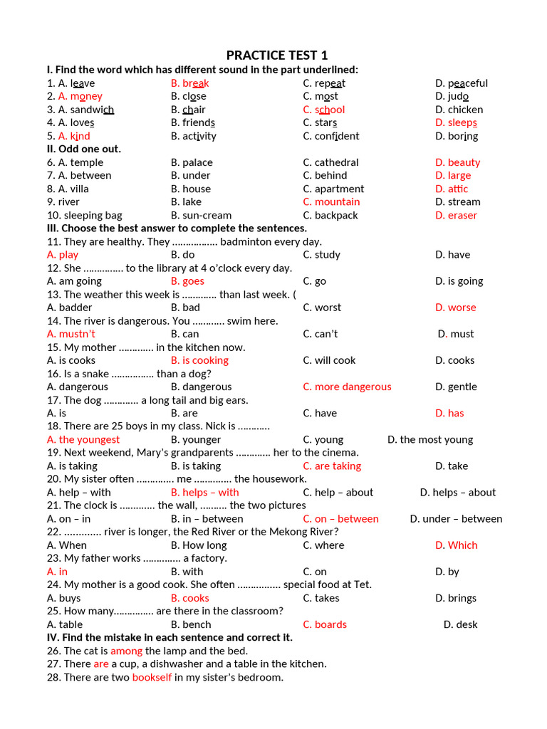 English Practice Test for Students | PDF | Rainforest | Rain
