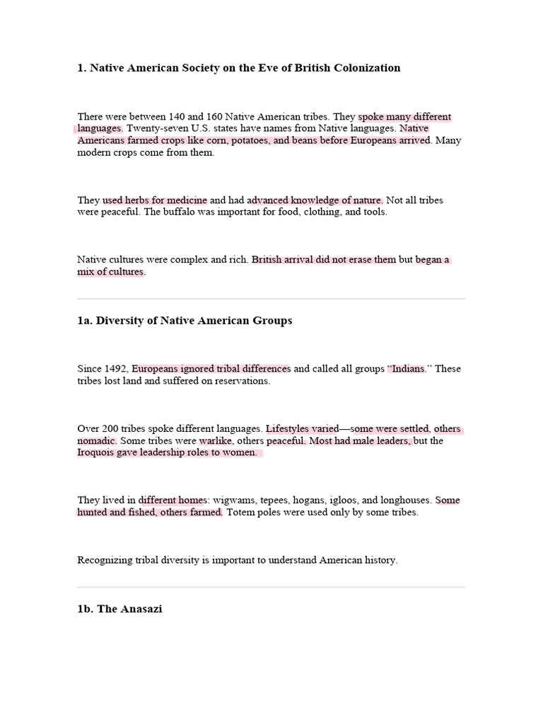 Native American Society On The Eve of British Colonization | PDF ...
