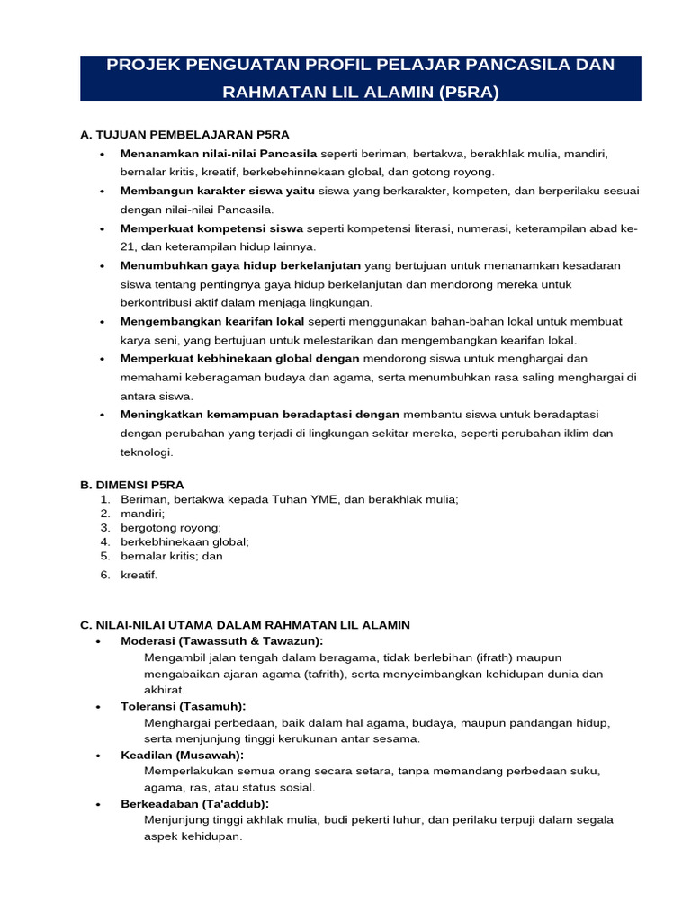 Tujuan dan Dimensi P5RA dalam Pendidikan | PDF