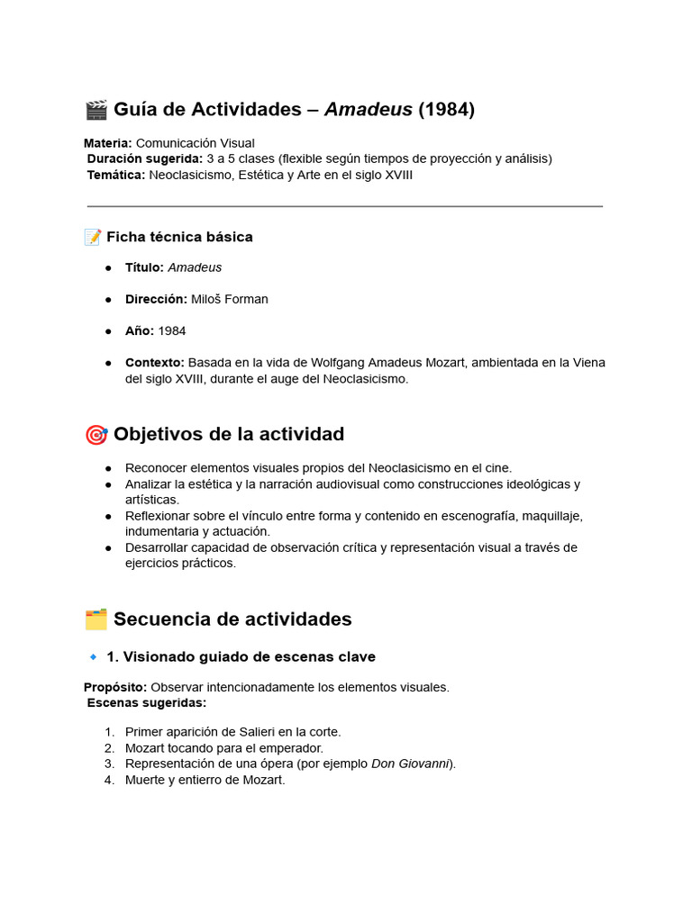 Actividades de Análisis Visual: Amadeus | PDF