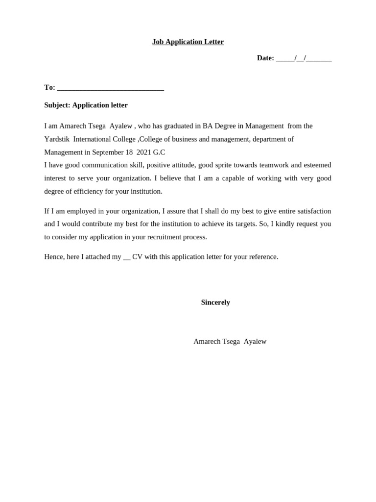 Bilen Job Application Letter | PDF
