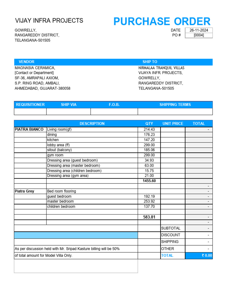 Purchase-Order 1.Xlsx (Sripad) | PDF