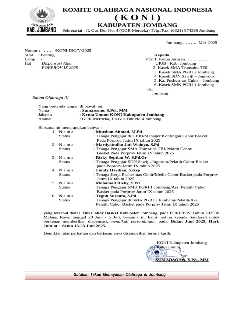 Surat Dispensasi, Basket-Official | PDF