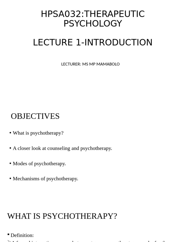 Lecture 1 - Introduction To Therapeutic Psychology | PDF ...