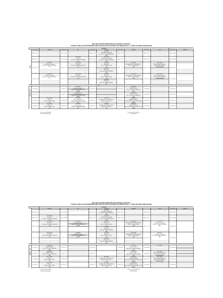 24-25 Bahar İngilizce Öğrt Ders Prog | PDF