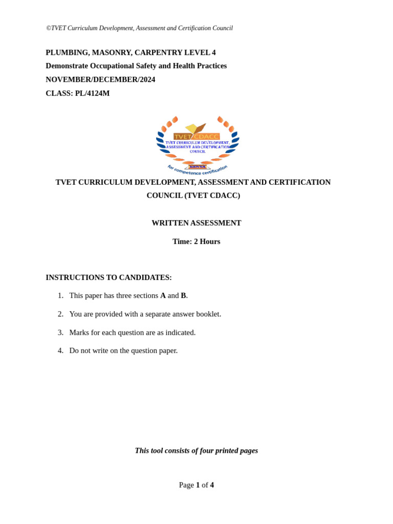 Occupational Safety Practices Assessment | PDF | Occupational Safety ...