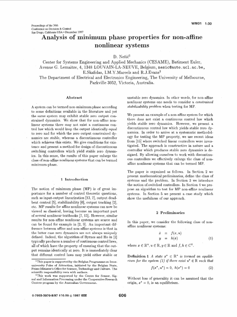 Minimum Phase Analysis in Non-Affine Systems | PDF | Control Theory ...