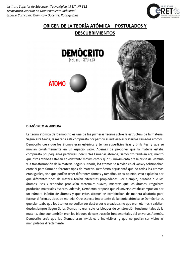 1-Teoria Atómica-Democrito | PDF | Átomos | Química