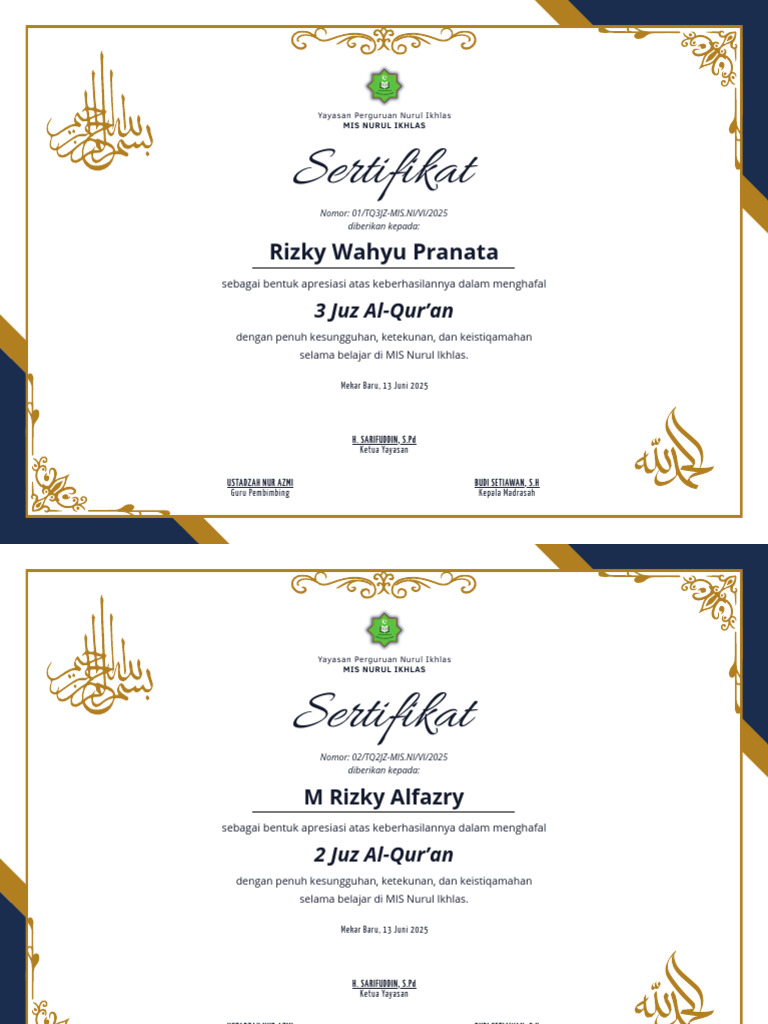 Sertifikat Tahfiz | PDF