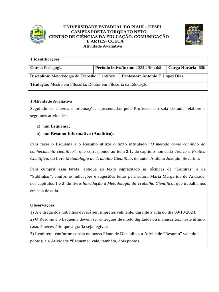 Atividade Fazer Esquema e Resumo | PDF