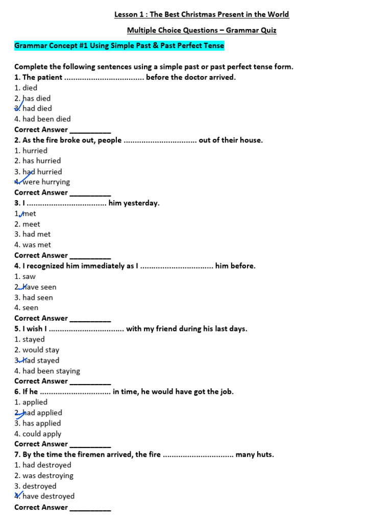 Grammar Concepts Quiz Without Answers | PDF | Adjective | Linguistics