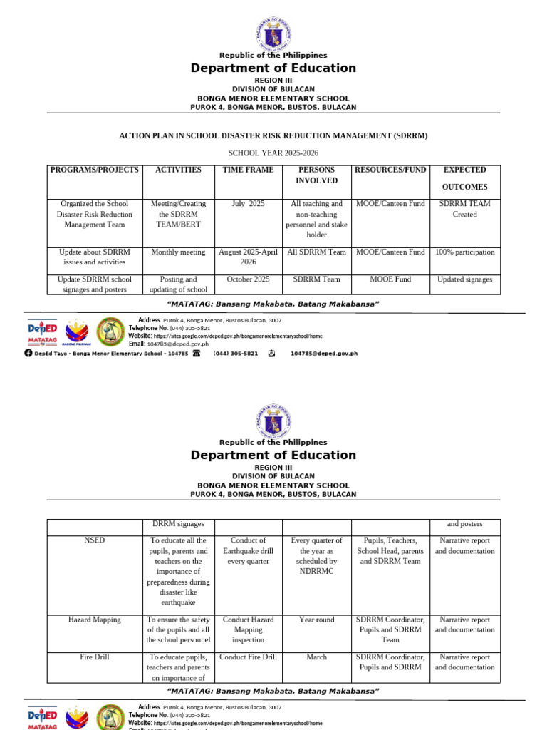 SDRRM Action Plan 2025 2026 | PDF | Occupational Safety And Health | Risk