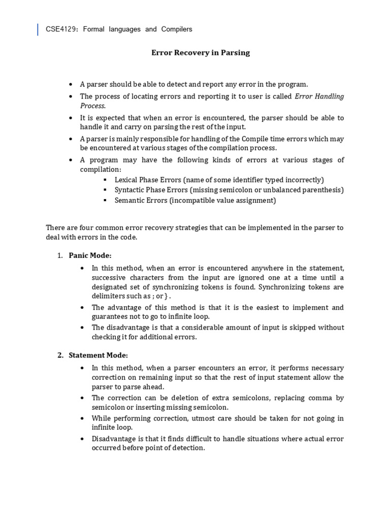 Error Recovery in Parsing | PDF | Parsing | Computer Programming