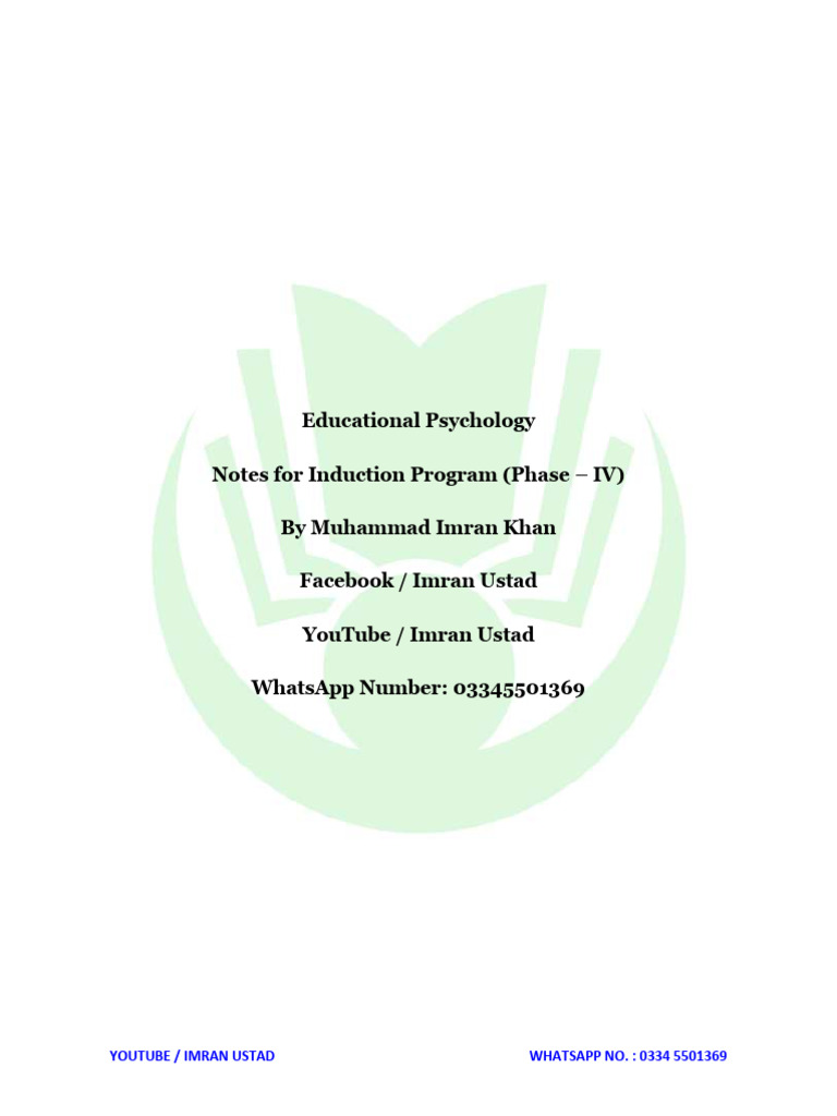 Educational Psychology Induction Notes | PDF | Educational Psychology ...