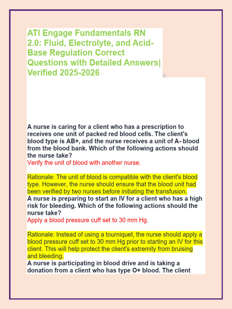 ATI Engage Fundamentals RN 2 | PDF | Blood | Intravenous Therapy