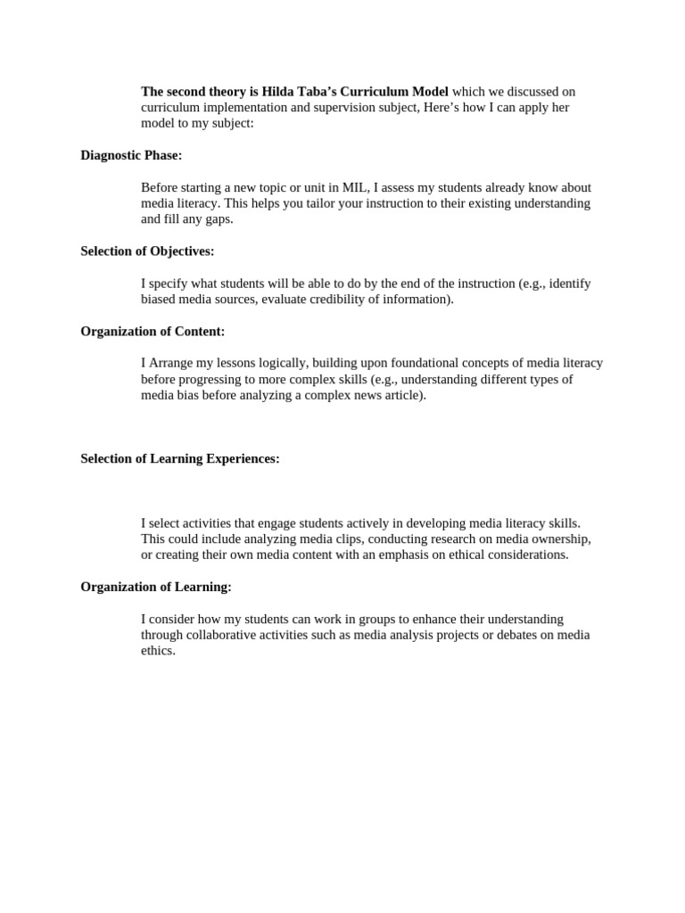 Hilda Taba's Curriculum Model | PDF