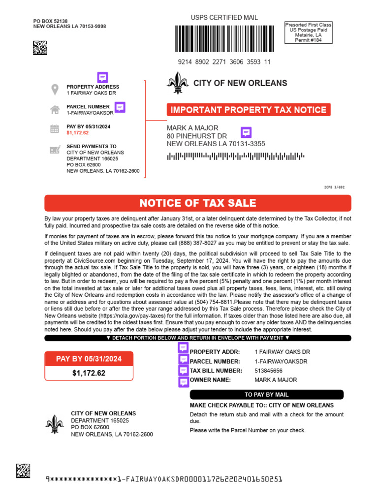 2024-05-13 Notice of Tax Sale Auction Notice of Tax Sale MARK A MAJOR ...