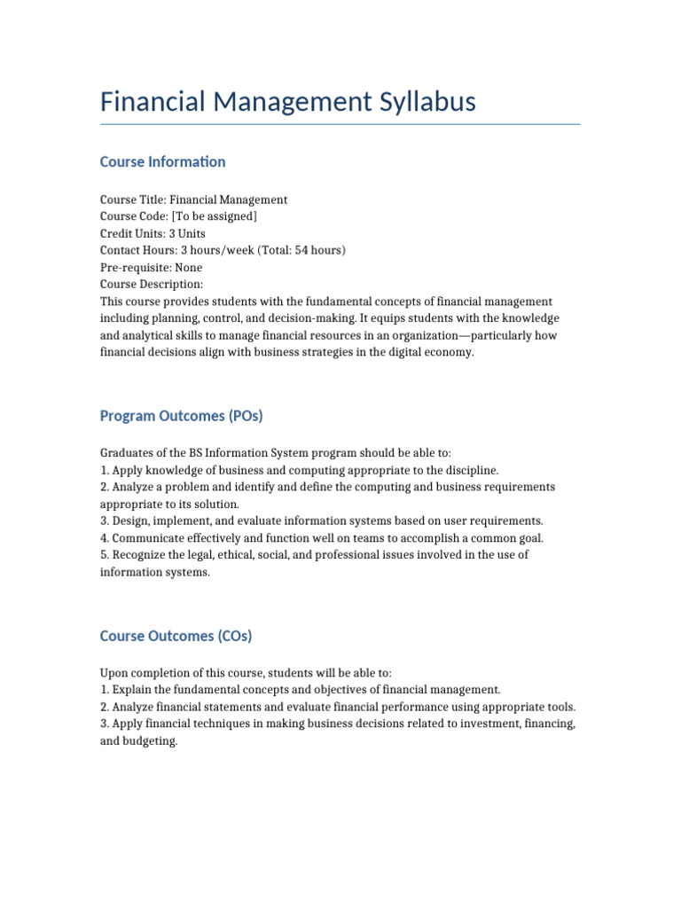 Financial Management Syllabus | PDF | Information | Decision Making